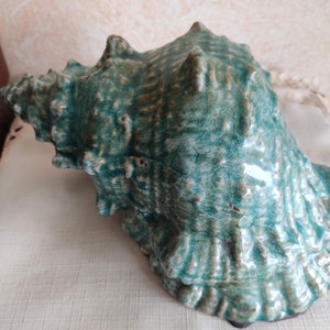 Vintage Ceramic Conch Shell , Teal Green / Designer Hand Crafted ...