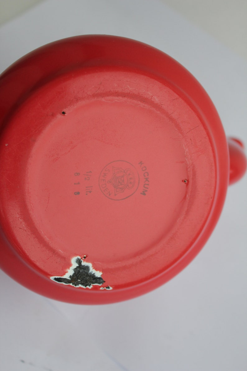 Vintage Mid Century Swedish Red Enamel Tea Pot Kockums Small 0.6 L (20 ...
