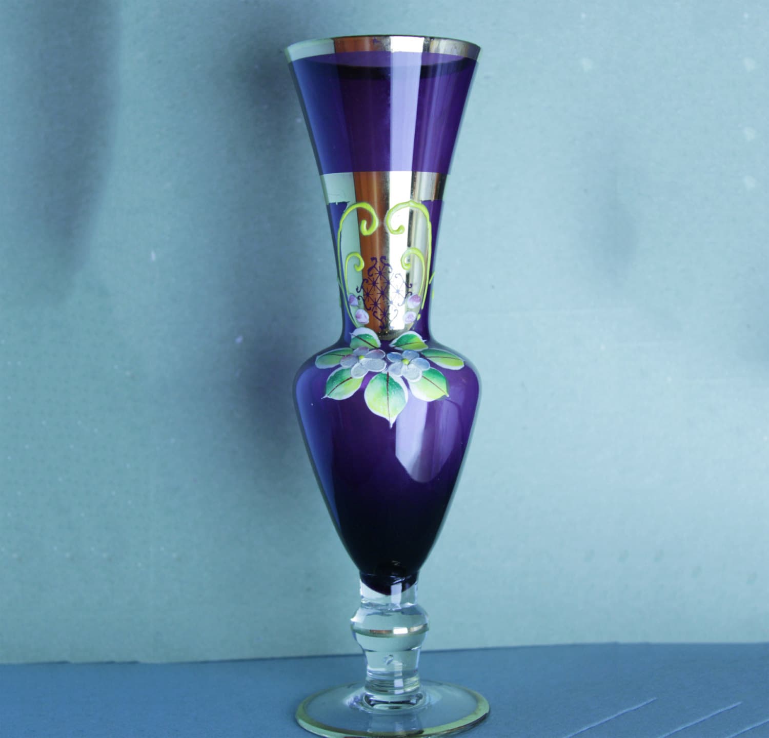 1960's Czechoslovakia Glass Vase Ruby Gold Plated Hand - Etsy