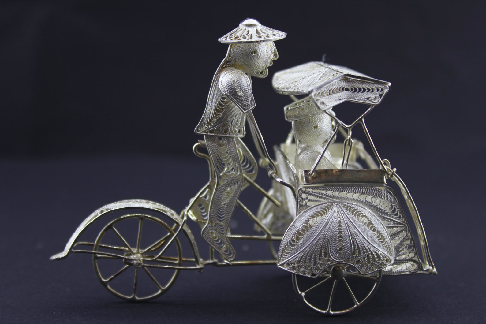 Antique Silver Plated Filigree Rickshaw Man on Bike Bicycle | Etsy