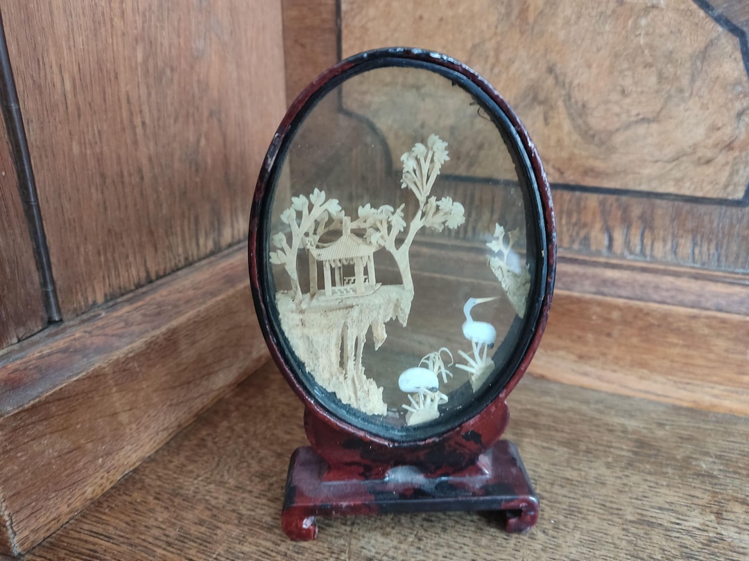 Vintage Chinese Cork Carving, 3D Cork Diorama, Asian Lacquered Cork ...