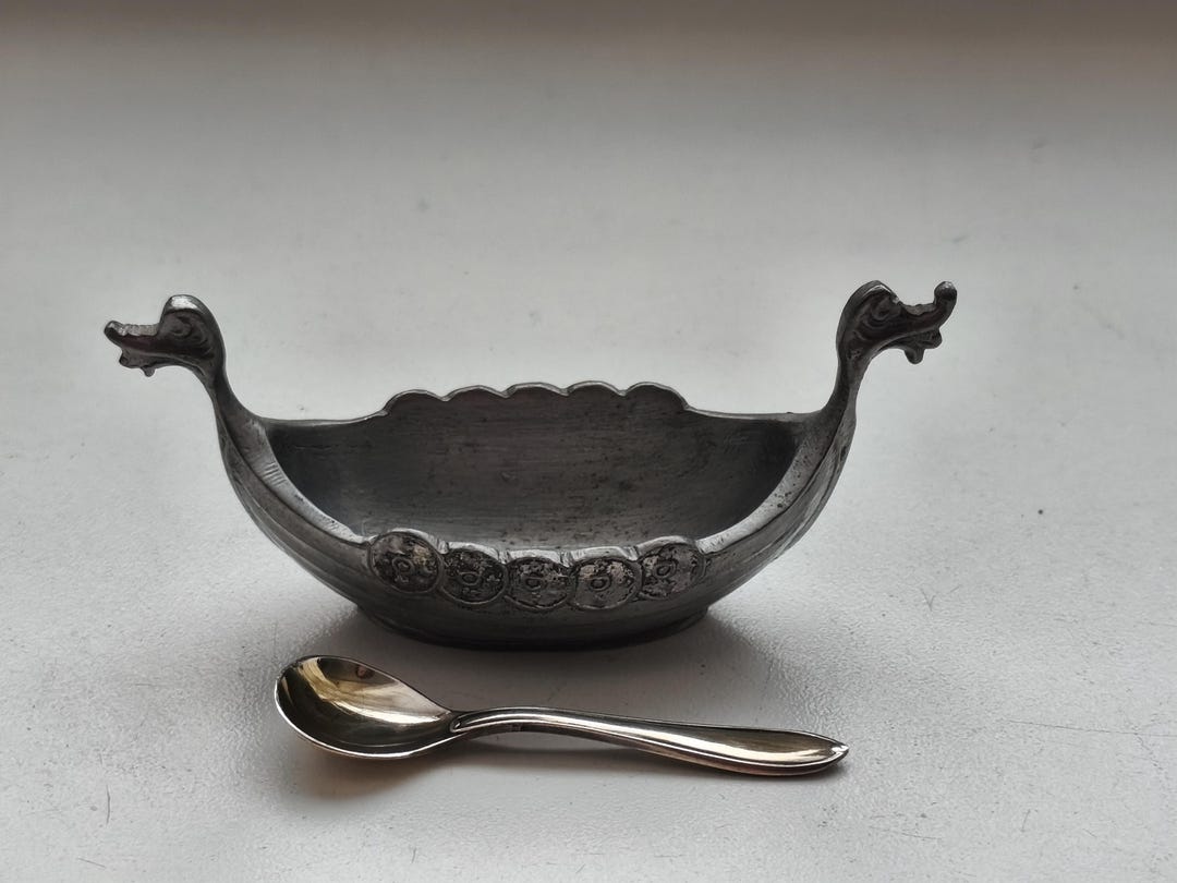Norwegian Pewter Viking Ship Salt Cellar • Dragon Head Longship Bowl ...