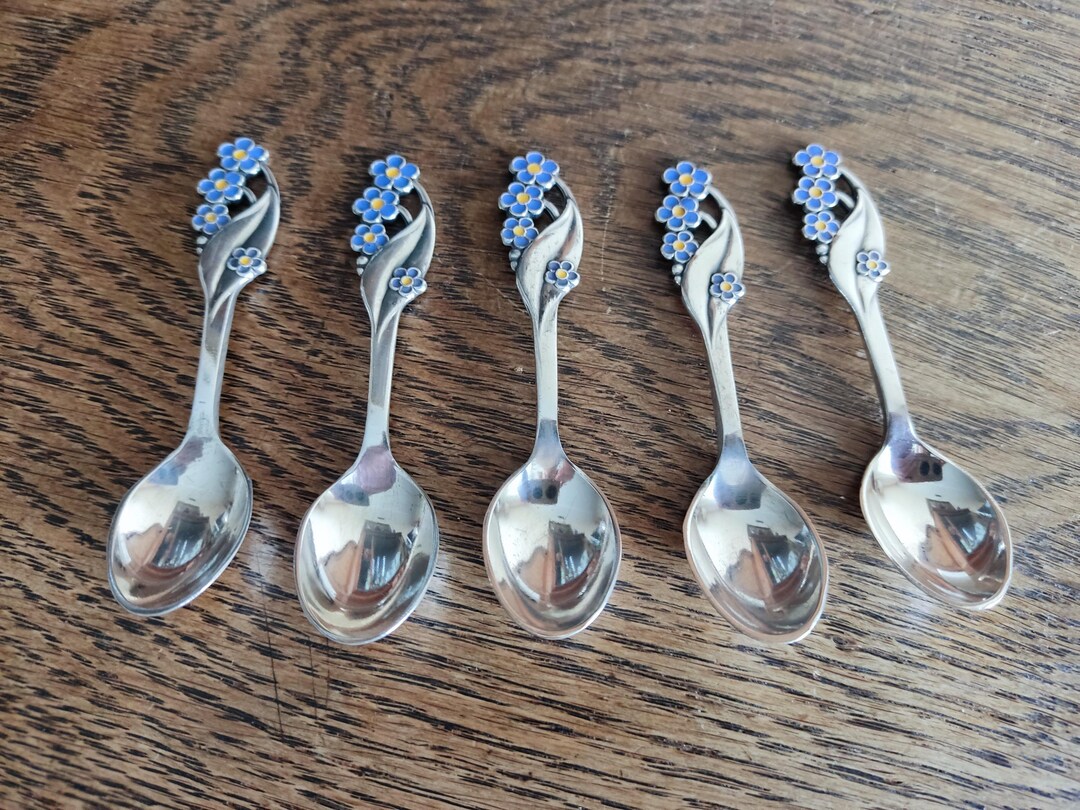 Vintage Meka Denmark Demitasse Spoons Set of 5 Silver Plated Blue ...