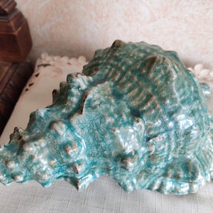 Vintage Ceramic Conch Shell , Teal Green / Designer Hand Crafted ...