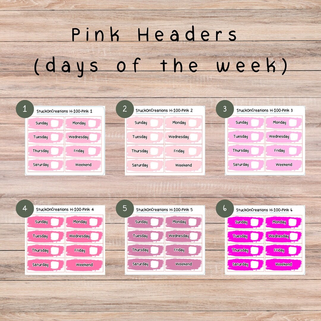 Pink Days of the Week Header Functional Stickers - Etsy