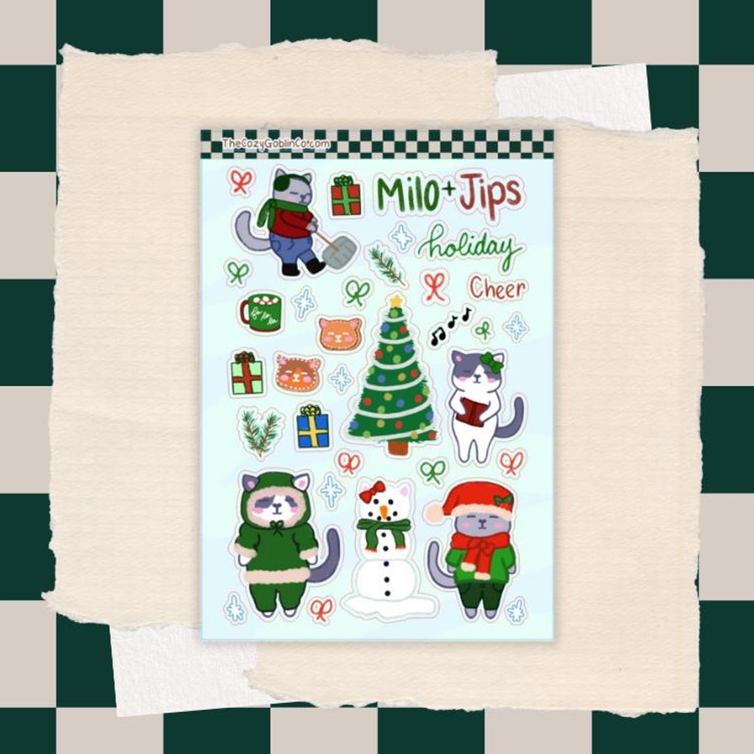 Milo & Jips Holiday Cheers Stickers - Hand Drawn by Thecozygoblinco - Etsy