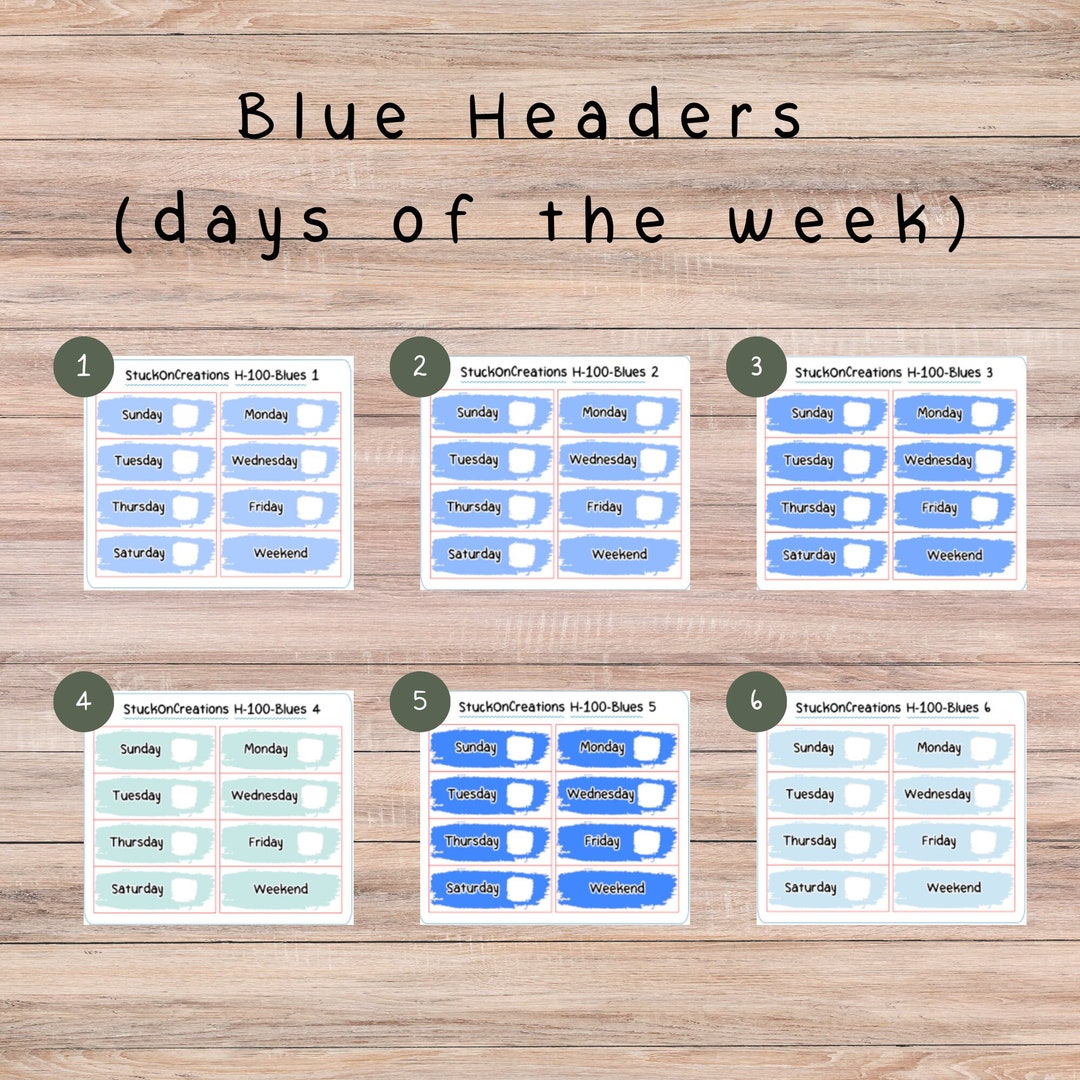 Blue Days of the Week Header Functional Stickers - Etsy