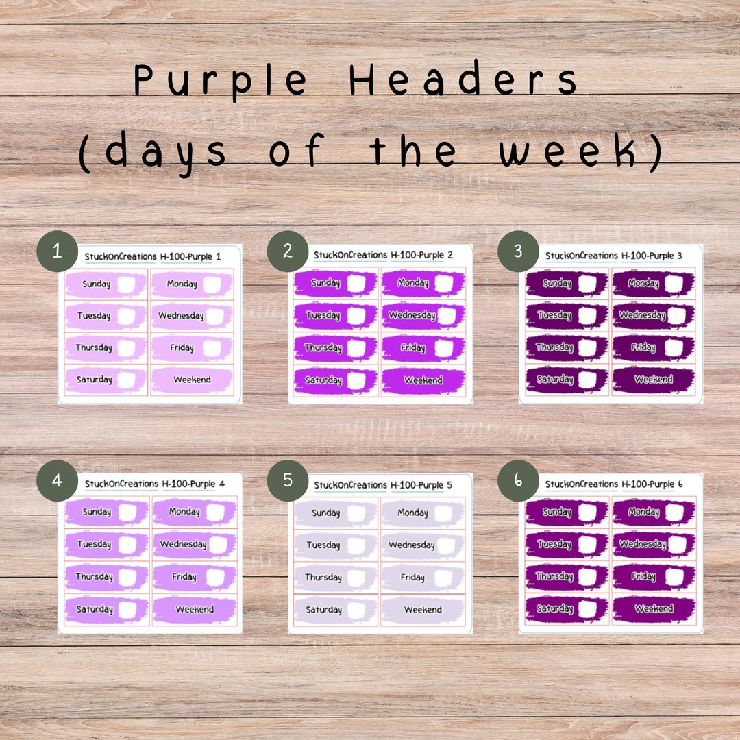 Purple Days of the Week Header Functional Stickers - Etsy