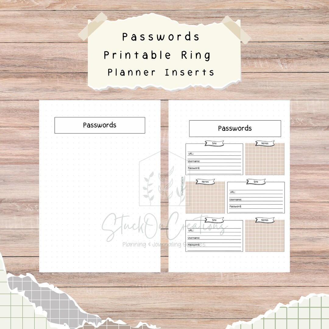 Printable Password Tracker for B6 Rings Planners/journals ...