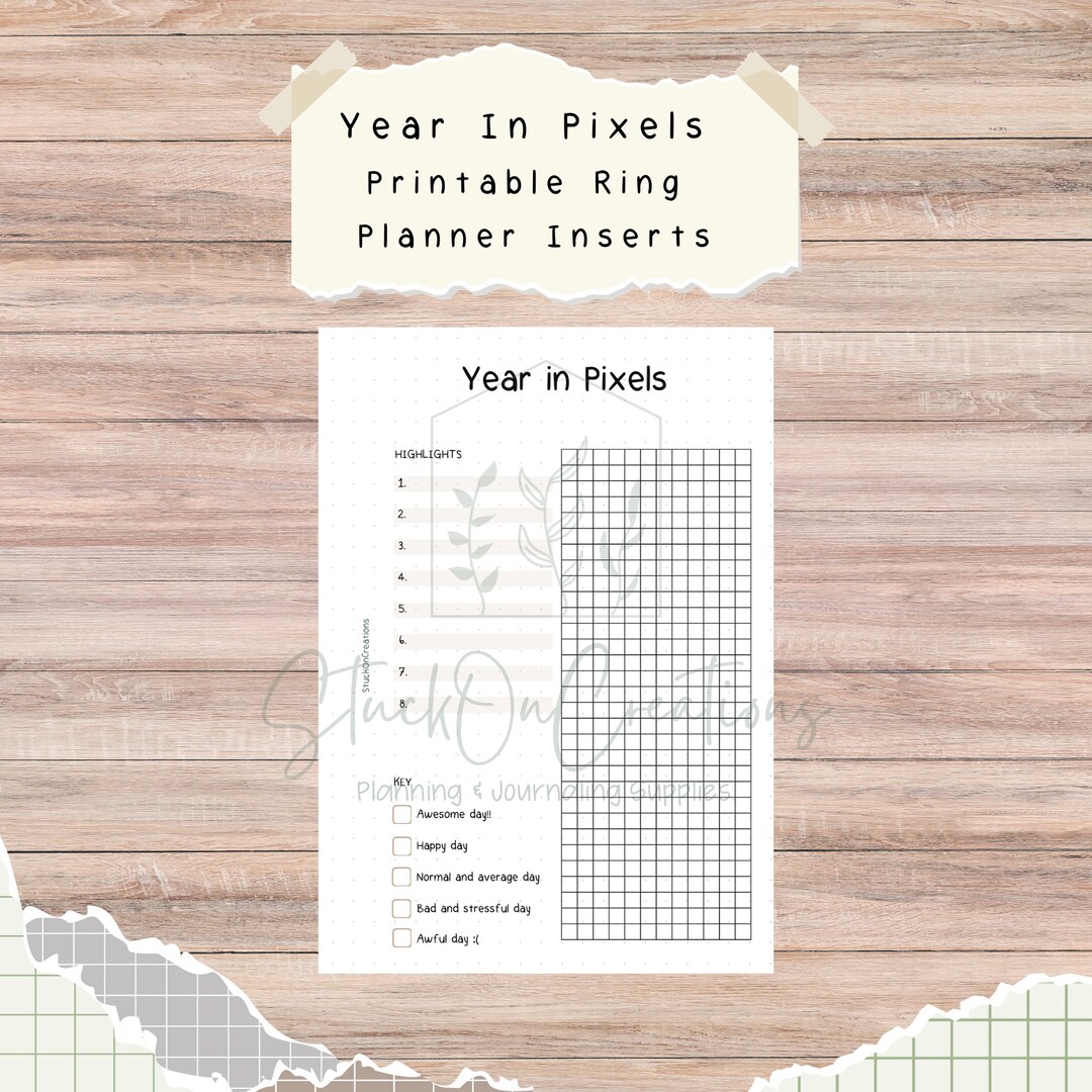 Printable Year in Pixels Tracker for A5 Wide Ring Planners/journals ...