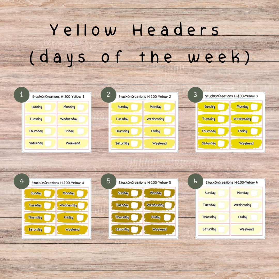 Yellow Days of the Week Header Functional Stickers - Etsy
