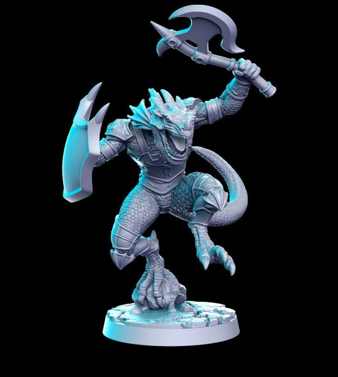 Saurian / Lizardman Aeon Calcos Fighter D&D Resin 32mm / 28mm Miniature ...