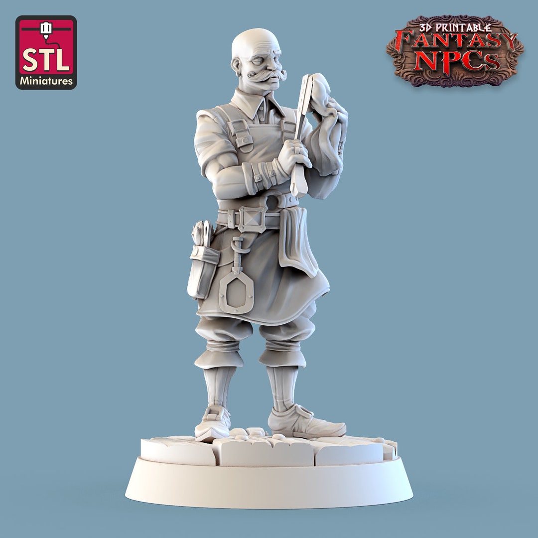 Barber Male Dnd Miniature 3D Resin Printed 32mm Tabletop Fantasy Gaming ...