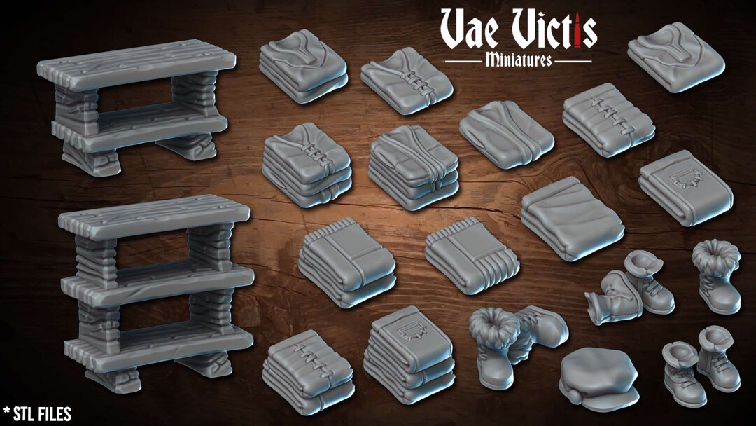 Shelves and Clothes RPG Miniature Furniture 3D Printed 28mm Scatter ...