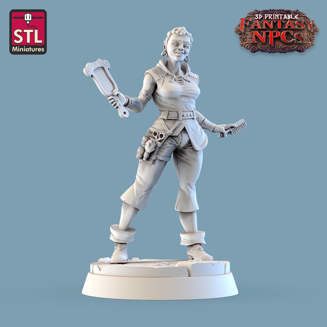 Barber Female Dnd Miniature 3D Resin Printed 32mm Tabletop Fantasy ...