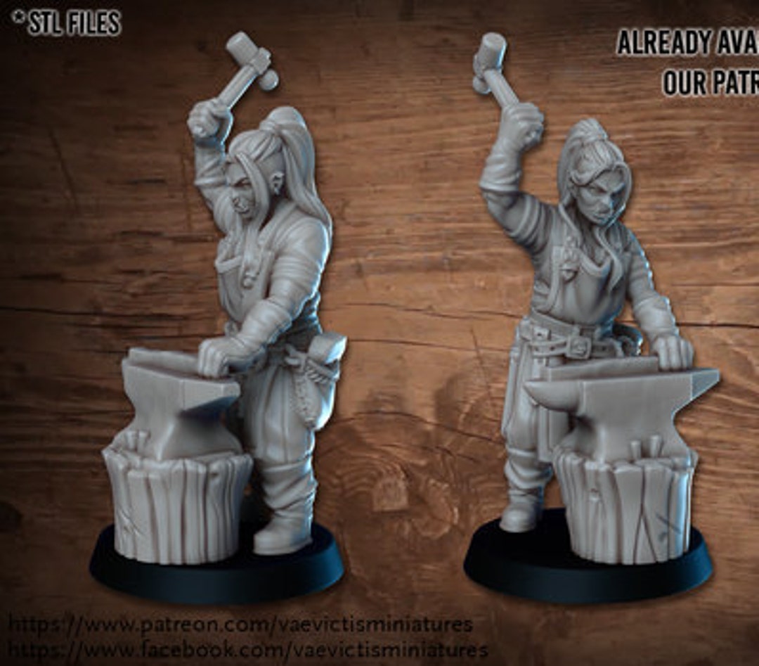 Half Orc Woman Blacksmith RPG Miniature 3D Resin Printed 28-32mm ...