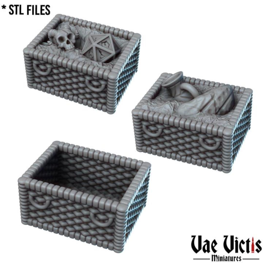 Crates With Artefacts RPG Miniature 3D Printed 28mm Scatter Terrain ...