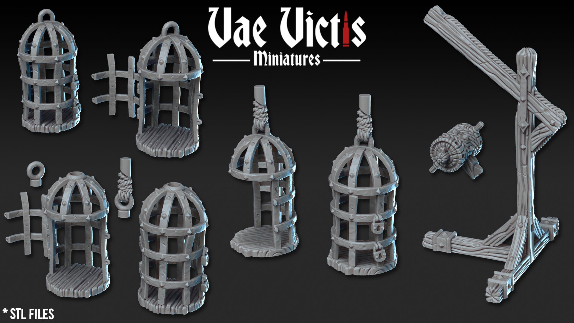 Gibbet and cages RPG miniature furniture 3D Printed 28mm | Etsy