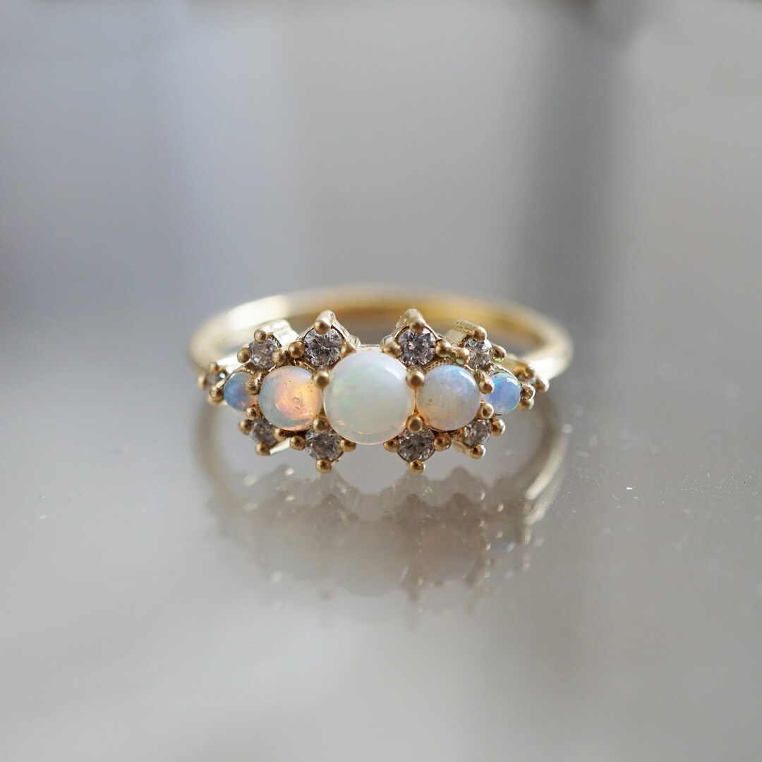 10K Solid Gold Opal Heaven Ring - Etsy