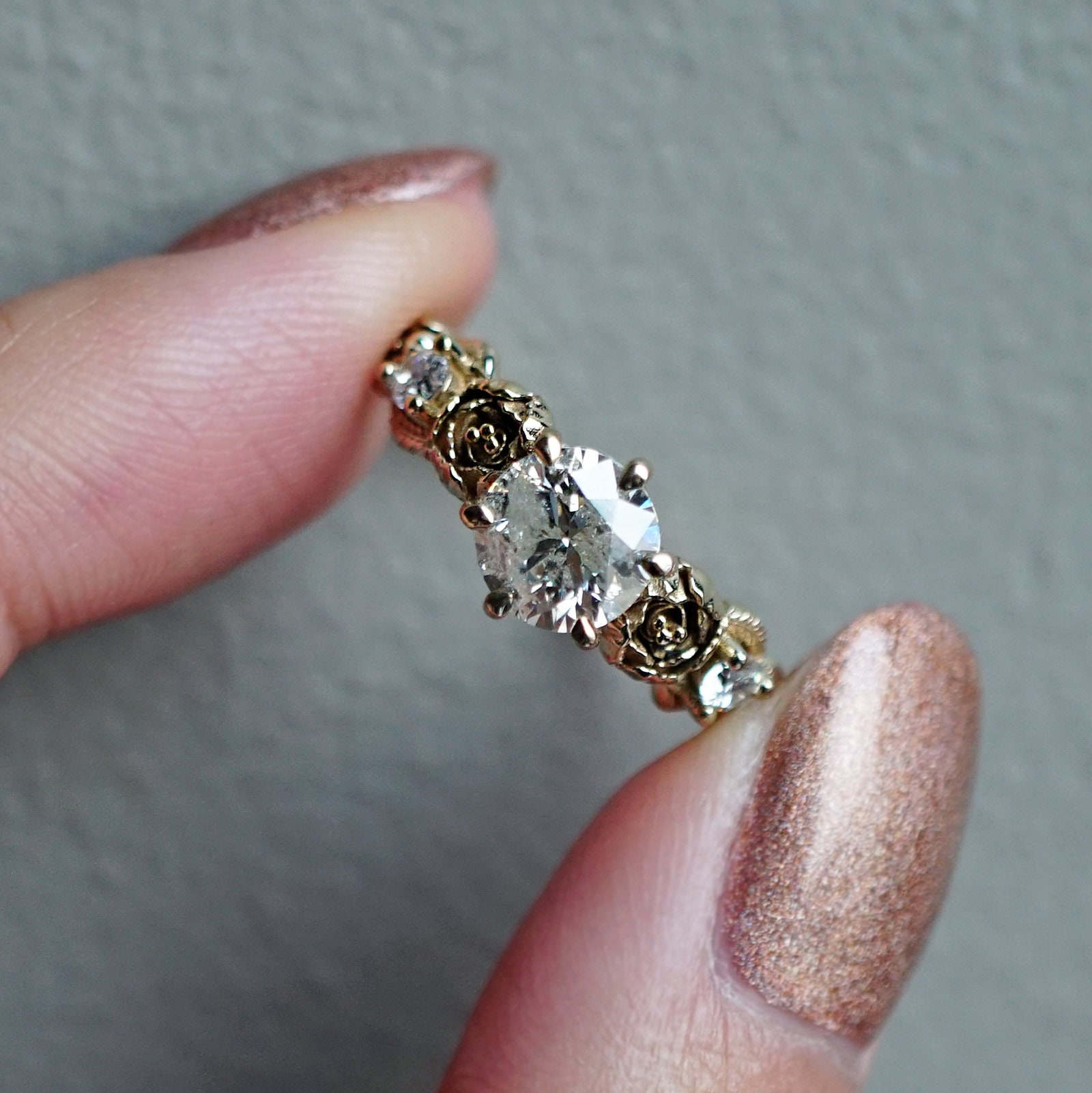 14K Solid Gold "sinatra Ring", Grey Salt and Pepper Diamond With ...