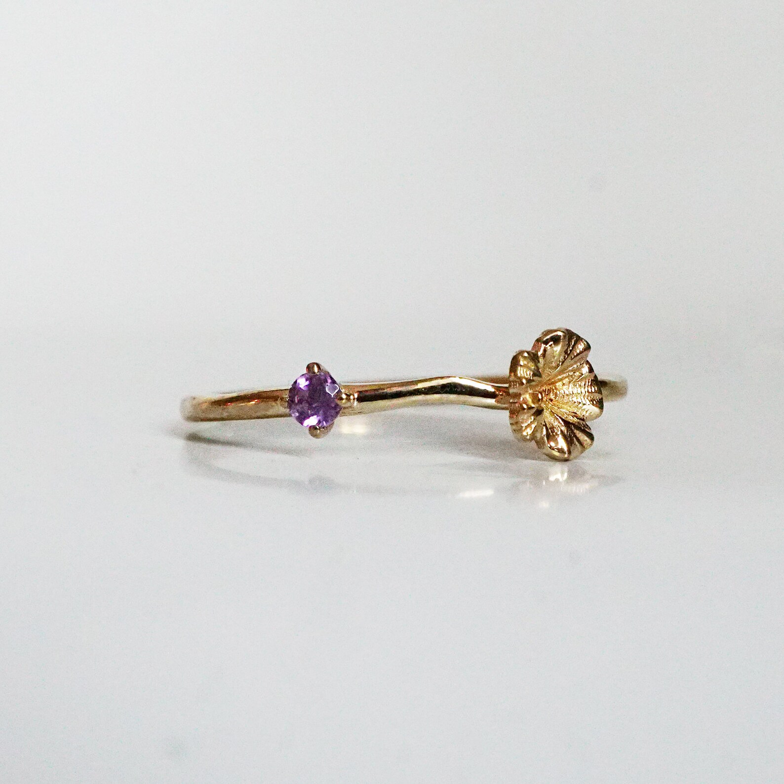 14K Solid Gold Violet Ring • February Birth Flower - Etsy