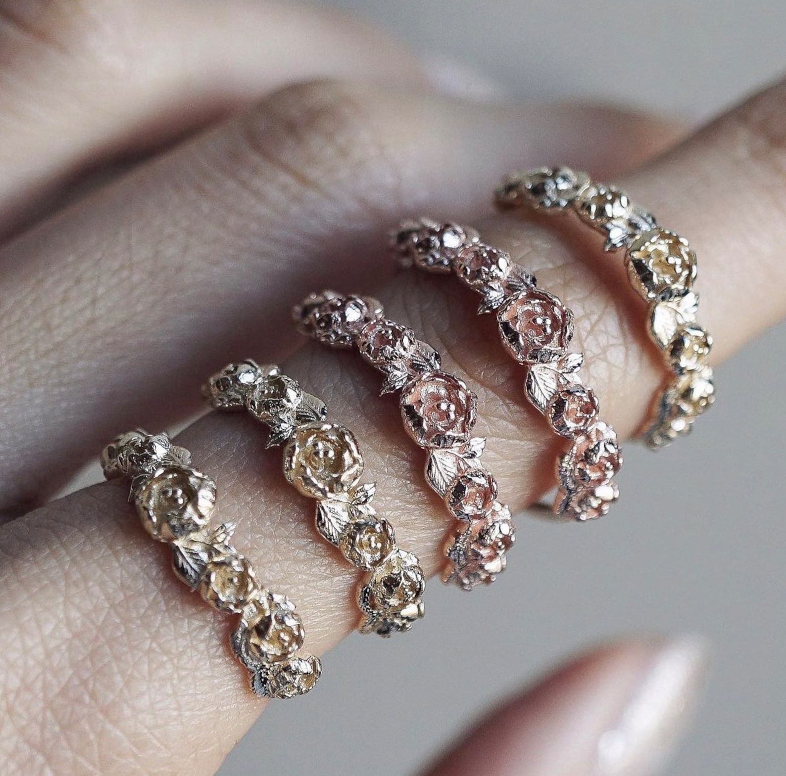 14K Solid Gold Peonies Flower Ring. Floral Ring - Etsy