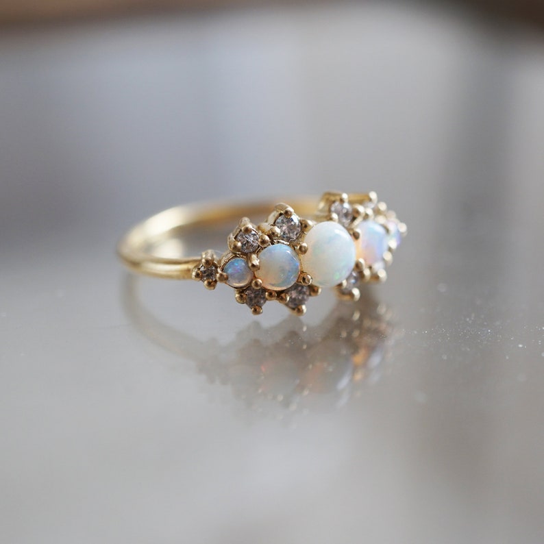 10K Solid Gold Opal Heaven Ring - Etsy