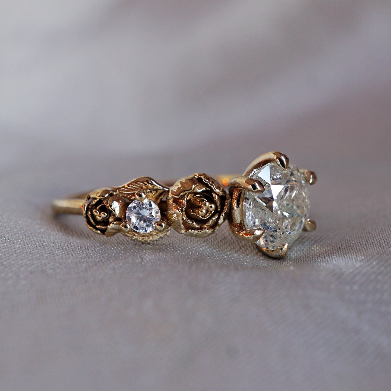 14K Solid Gold "sinatra Ring", Grey Salt and Pepper Diamond With ...