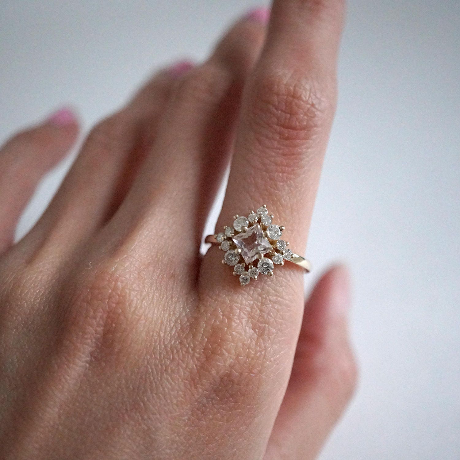 14K Aphrodite Morganite Diamond Ring - Etsy