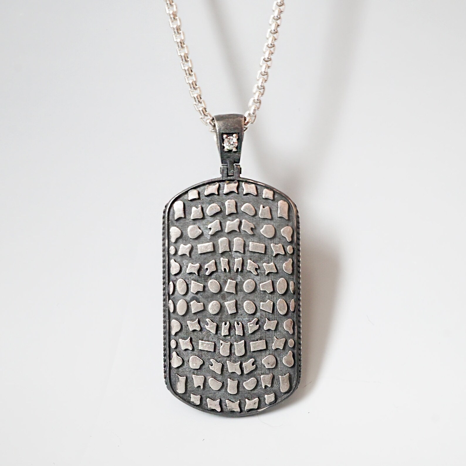 Silver Men Pavement Diamond Dog Tag - Etsy