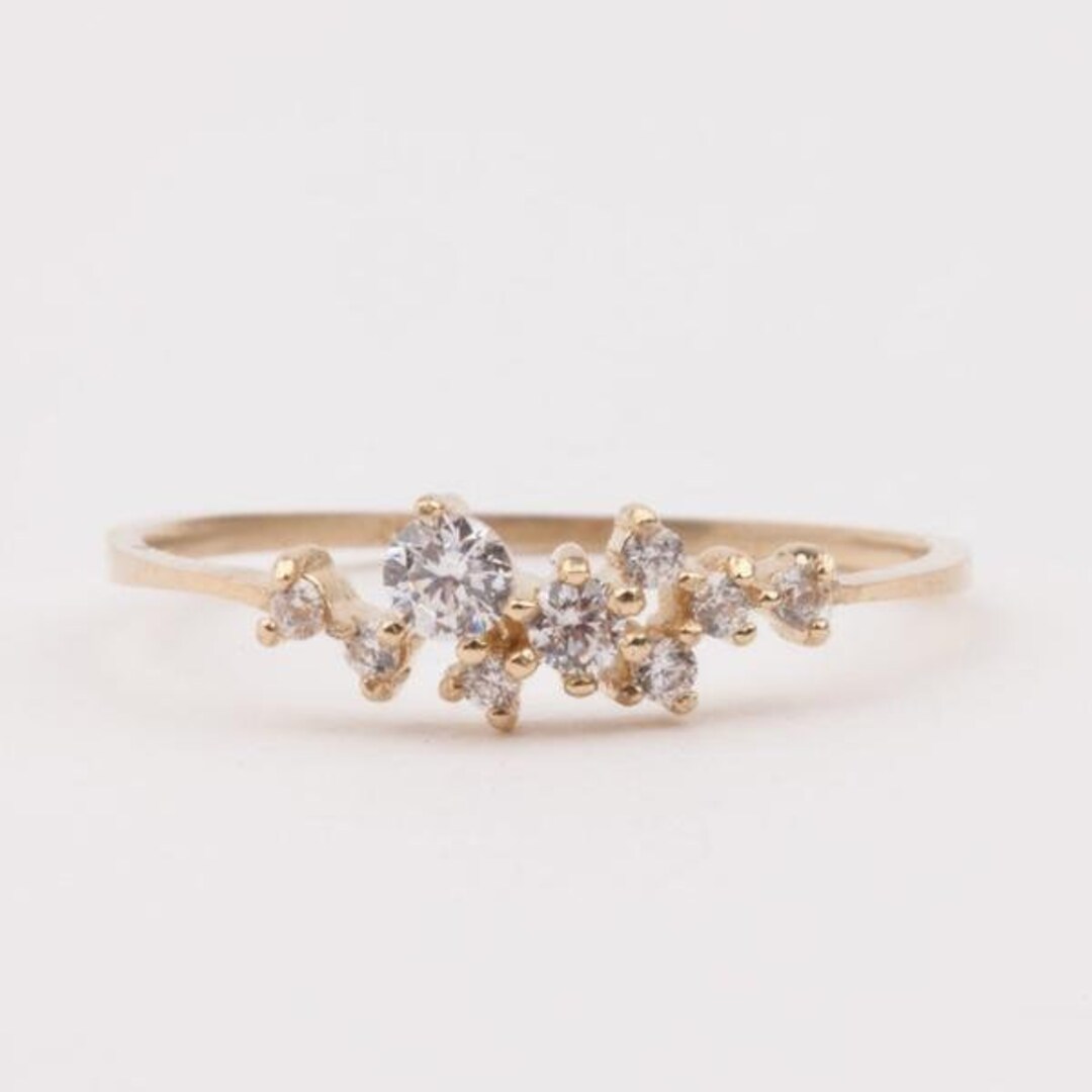 14K Snow Queen Dainty Diamond Ring. Cluster Ring - Etsy