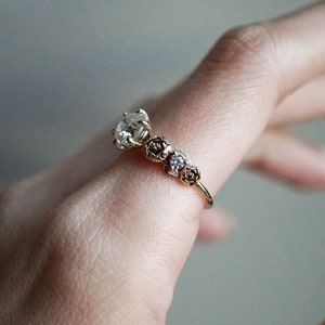 14K Solid Gold "sinatra Ring", Grey Salt and Pepper Diamond With ...