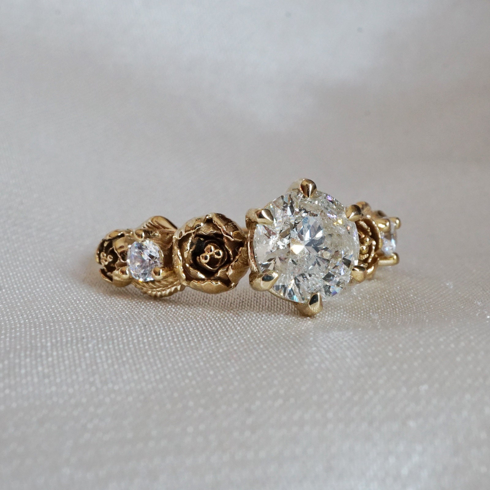 14K Solid Gold "sinatra Ring", Grey Salt and Pepper Diamond With ...