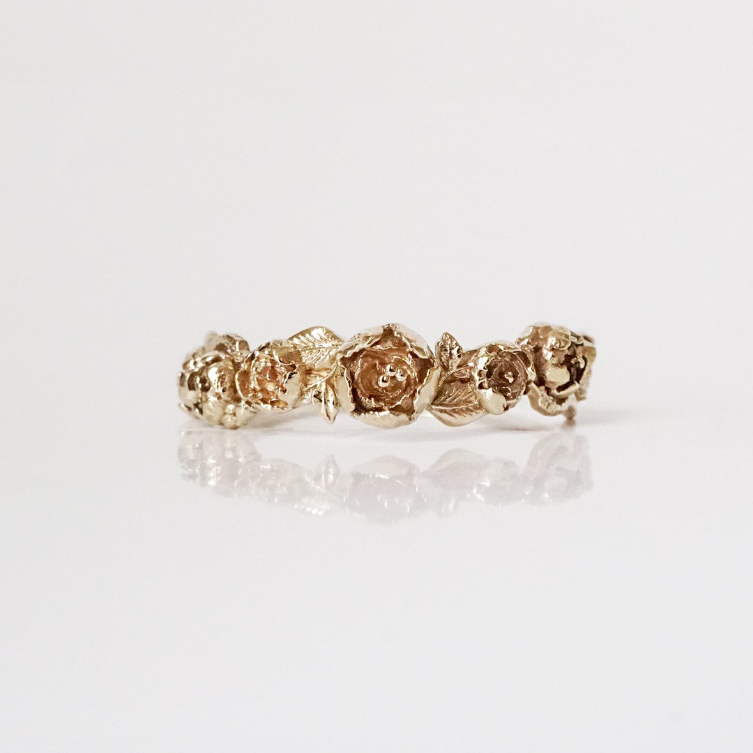14K Solid Gold Peonies Flower Ring. Floral Ring - Etsy