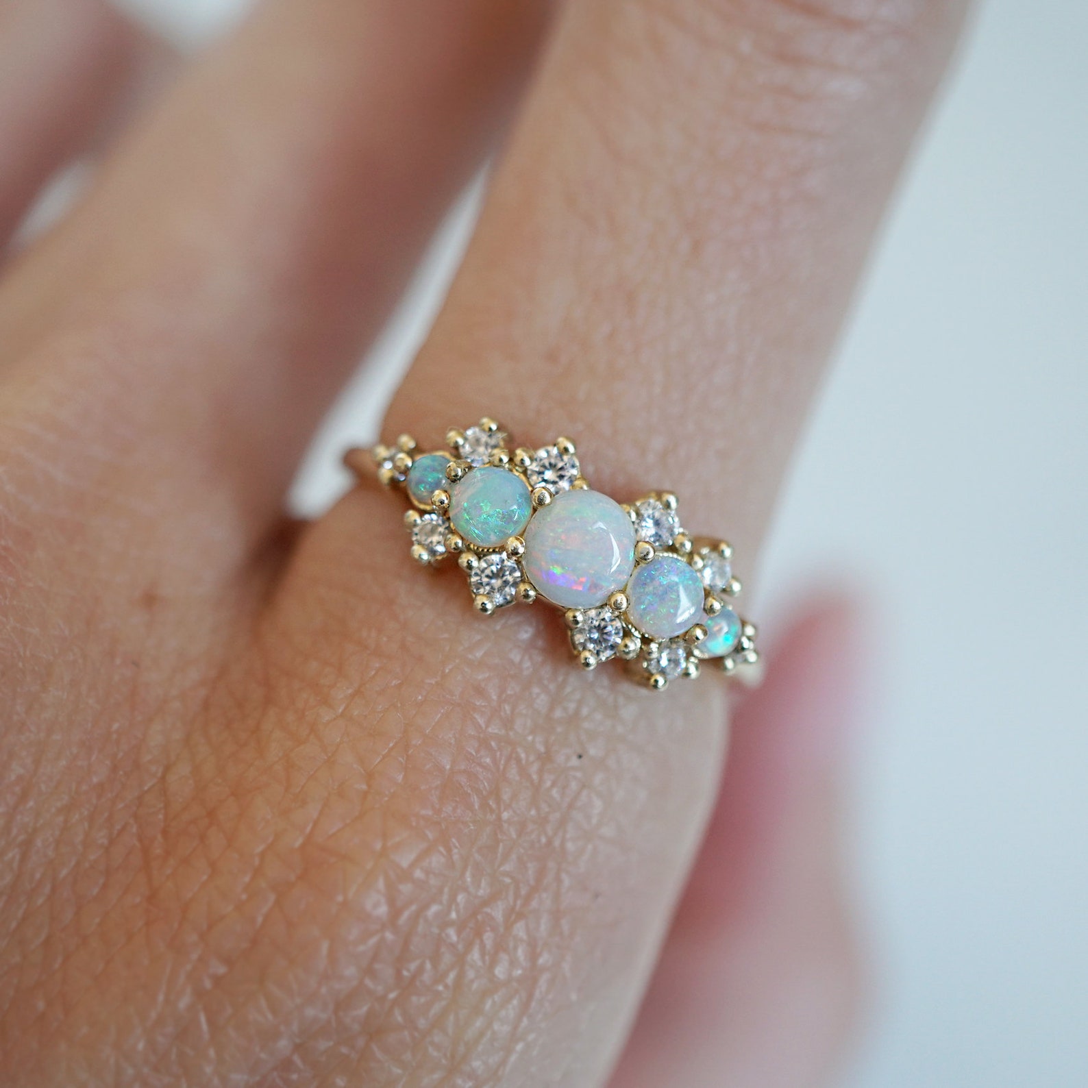 10K Solid Gold Opal Heaven Ring - Etsy