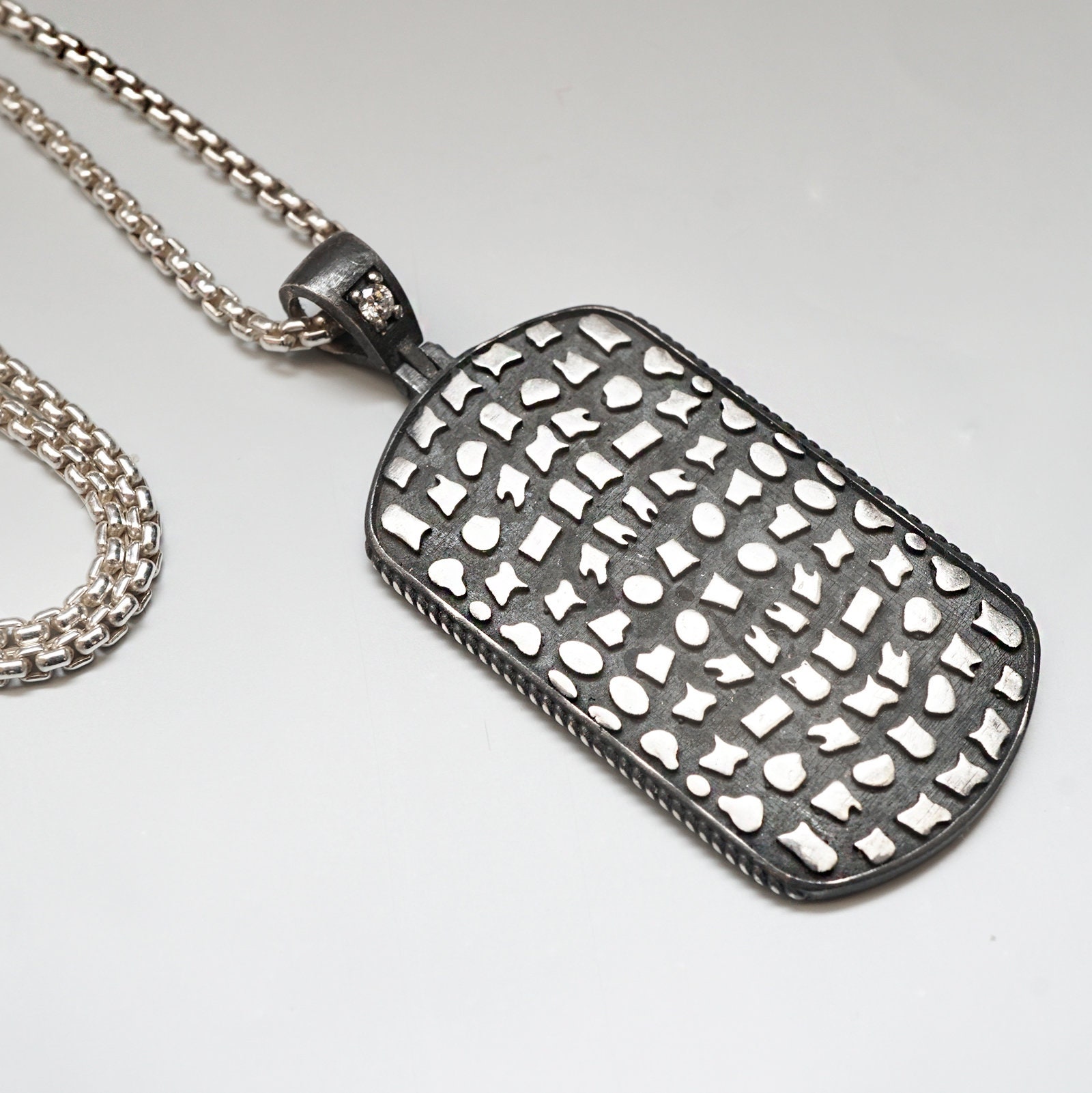 Silver Men Pavement Diamond Dog Tag - Etsy