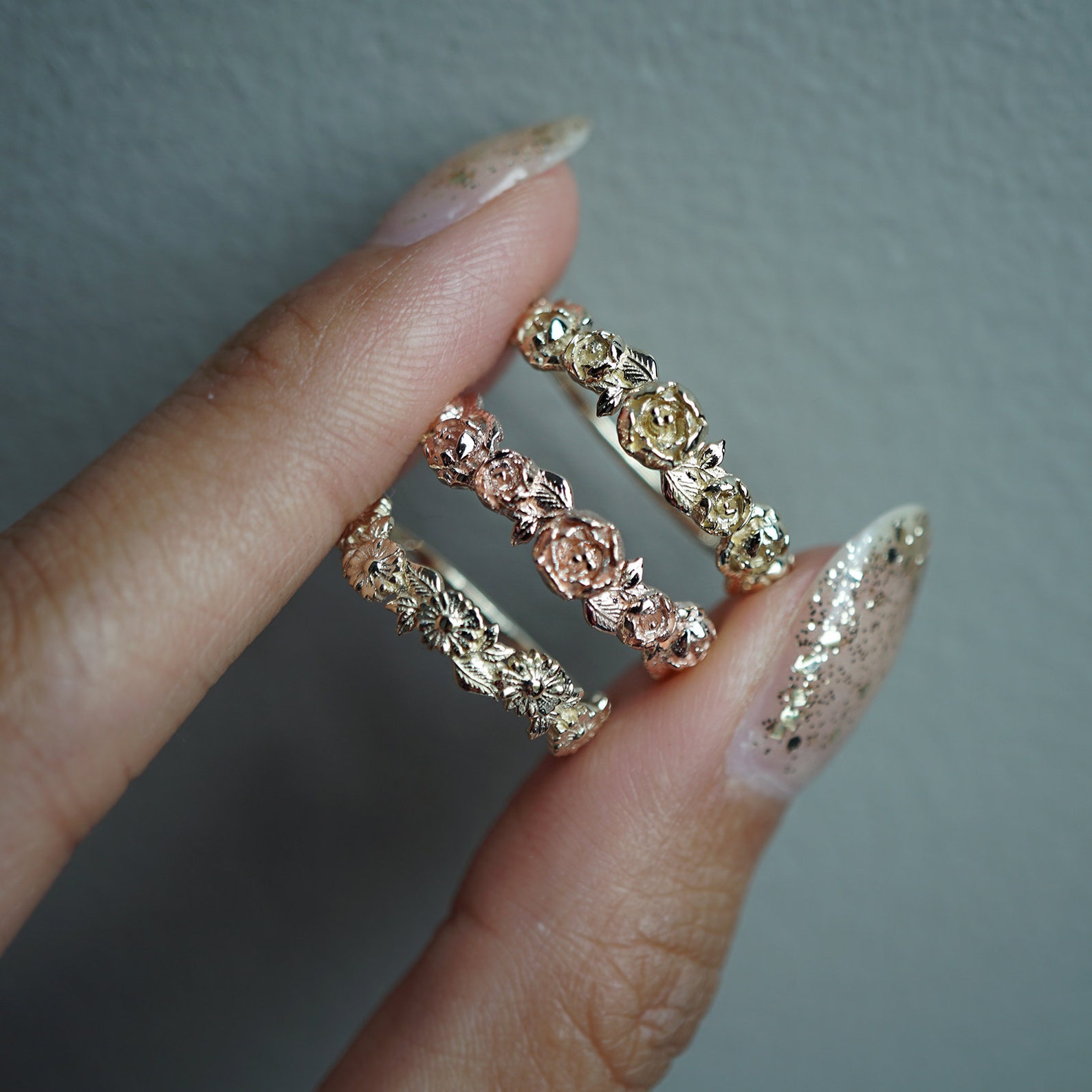 14K Solid Gold Peonies Flower Ring. Floral Ring - Etsy