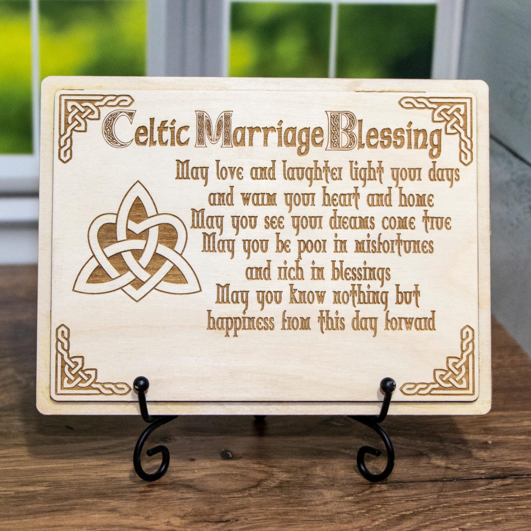 Engraved Celtic Marriage Blessing Plaque: Holy Trinity Knot, Birch Wood ...