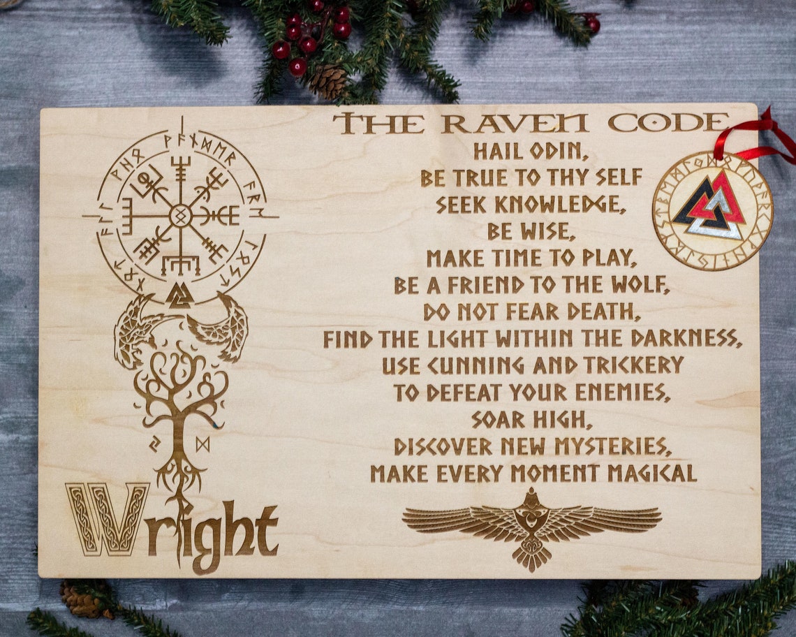 Norse Raven Code With a Runic Raven Nordic Runes Valknut - Etsy