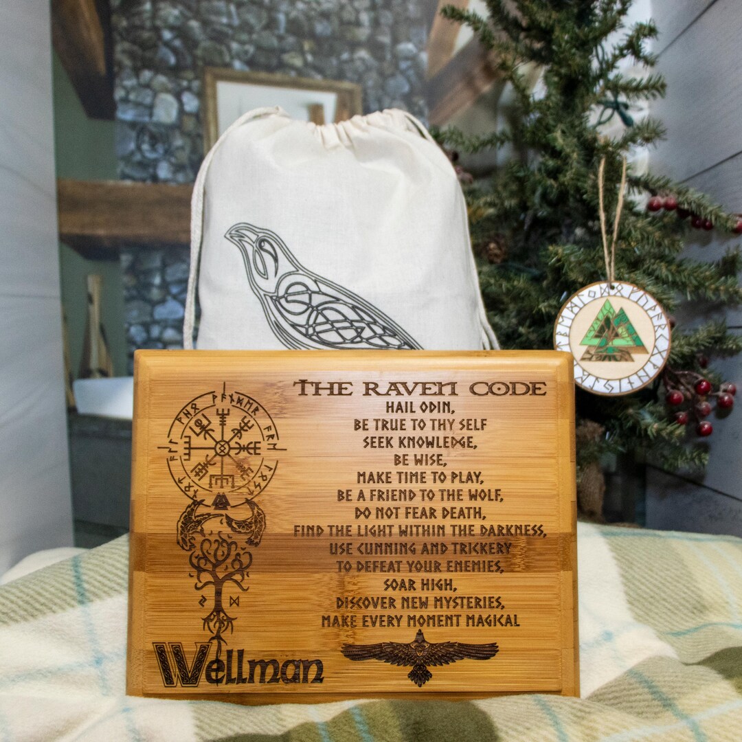 Runic Nordic the Raven Code Wall Art With Engraved Symbols on Bamboo - Etsy