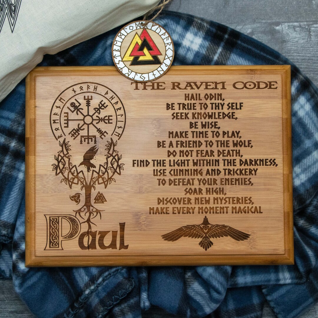 The Raven Code on Bamboo Nordic Wall Art With Engraved Symbols - Etsy