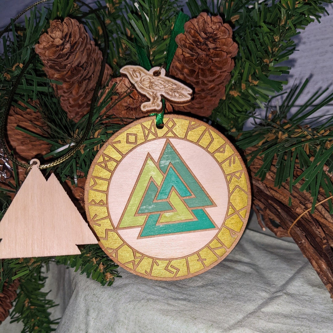 Etched and Hand-painted Valknut With Runes Ornament. Light - Etsy
