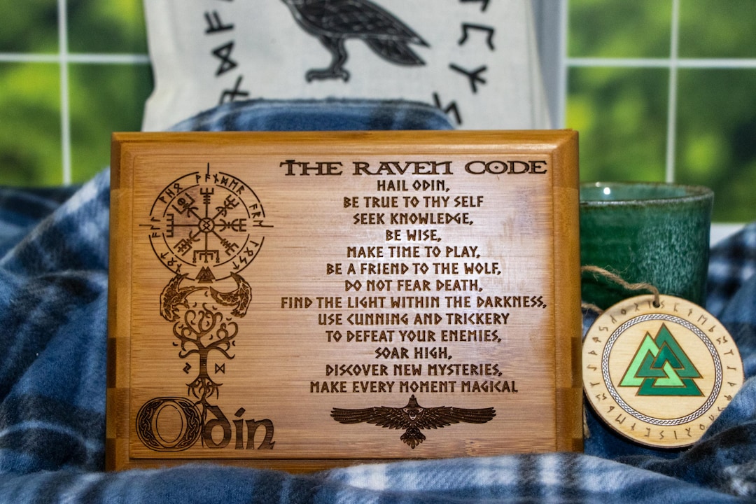 The Raven Code on Bamboo Nordic Wall Art With Engraved Symbols - Etsy