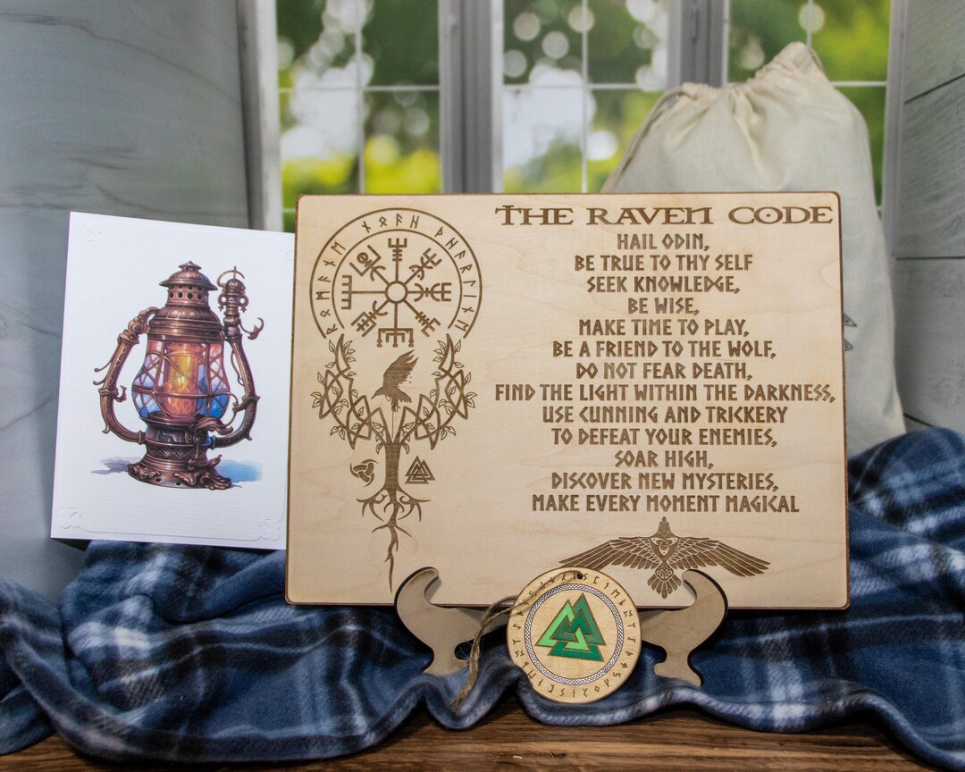 The Raven Code on Maple Plywood Wood Engraving With Valknut Symbol for ...