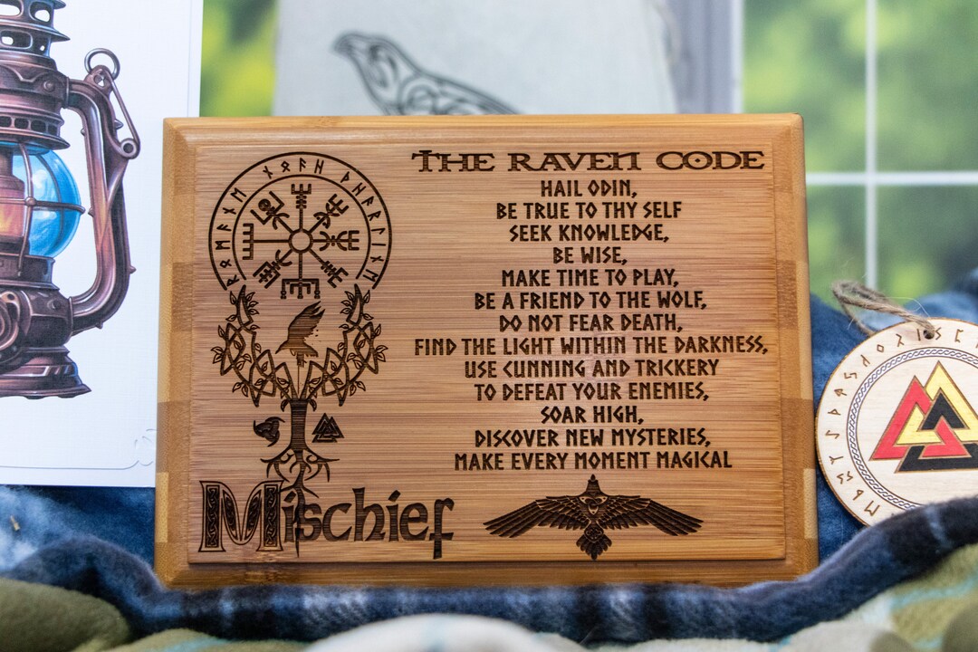 The Raven Code on Bamboo Nordic Wall Art With Engraved Symbols - Etsy