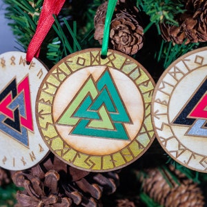 Etched and Hand-painted Valknut With Runes Ornament. Light, Med, Dark ...