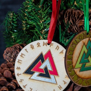 Etched and Hand-painted Valknut With Runes Ornament. Light, Med, Dark ...
