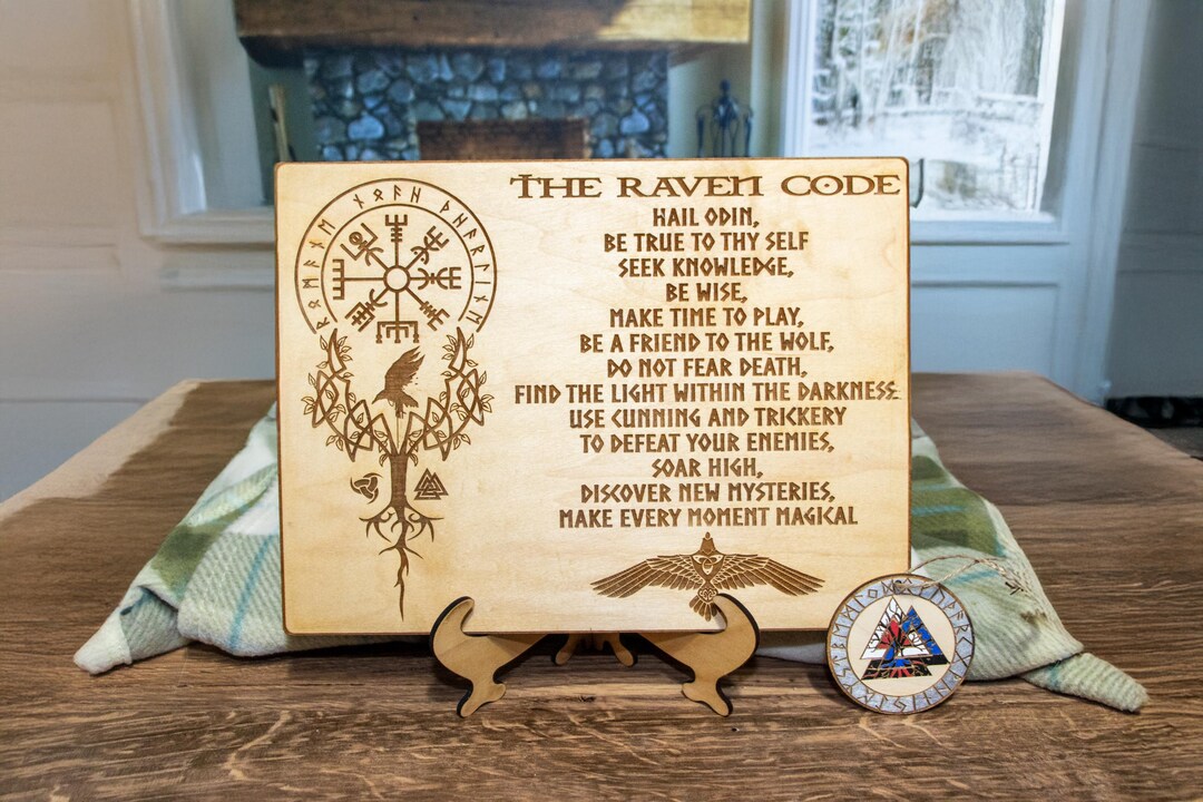 The Raven Code on Maple Plywood With Valknut Symbol for Norse Decor - Etsy