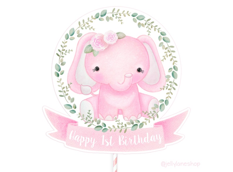 Printable Pink Elephant Cake Topper Safari Birthday for Girl - Etsy