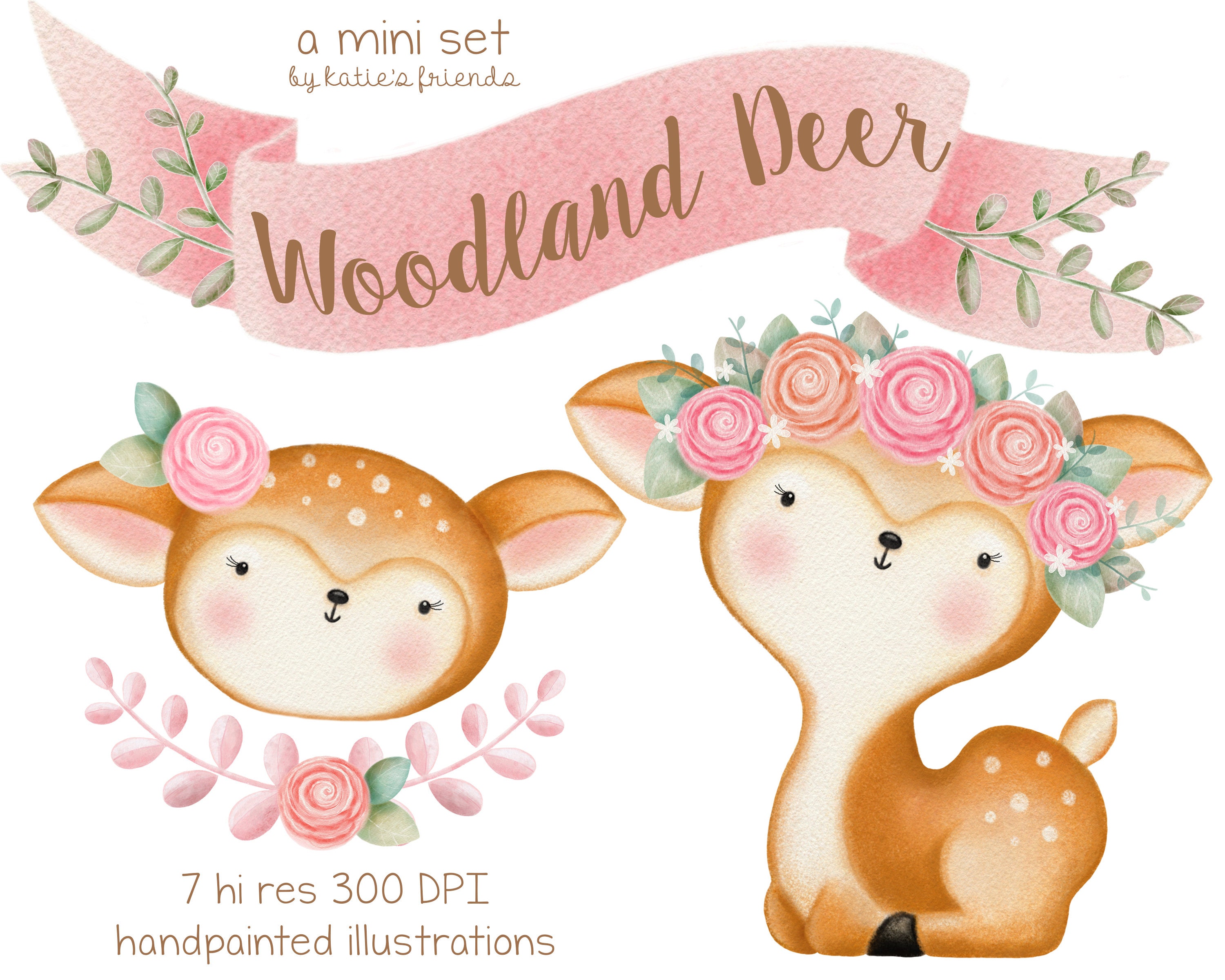 Woodland Deer Clipart, Hand Painted Nursery Clipart, Watercolor Deer ...